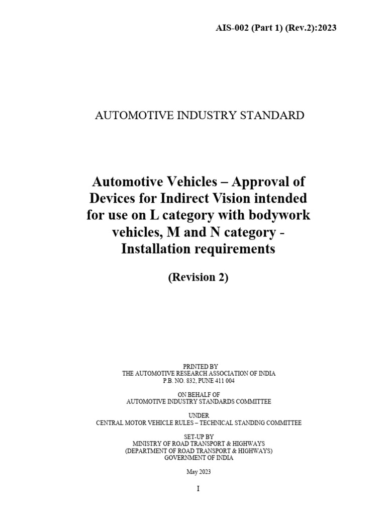 AIS-002: Indirect Vision Device Standards | PDF | International ...
