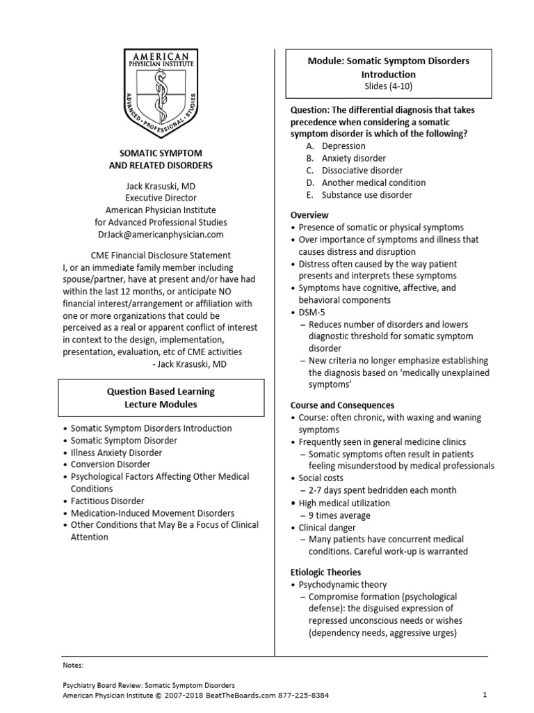 Somatic Symptom Disorders Overview | PDF | Mental Disorder | Anxiety
