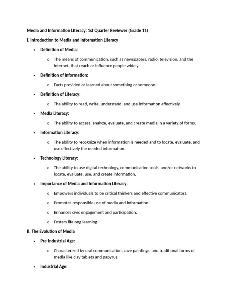 Media and Information Literacy Quarter 1 Reviewer For Grade 11 | PDF ...