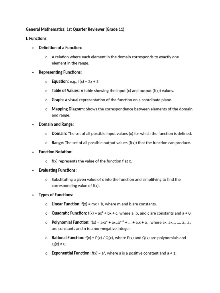 Grade 11 General Math Functions Review | PDF | Function (Mathematics ...