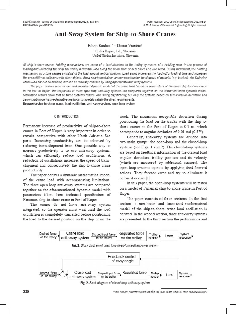 Anti-Sway System For Ship-To-Shore Cranes | PDF | Damping | Acceleration