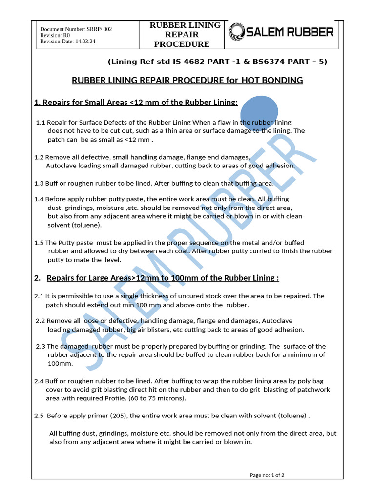 002 Rubber Lining Repair Procedure Rev1 | PDF | Building Materials ...