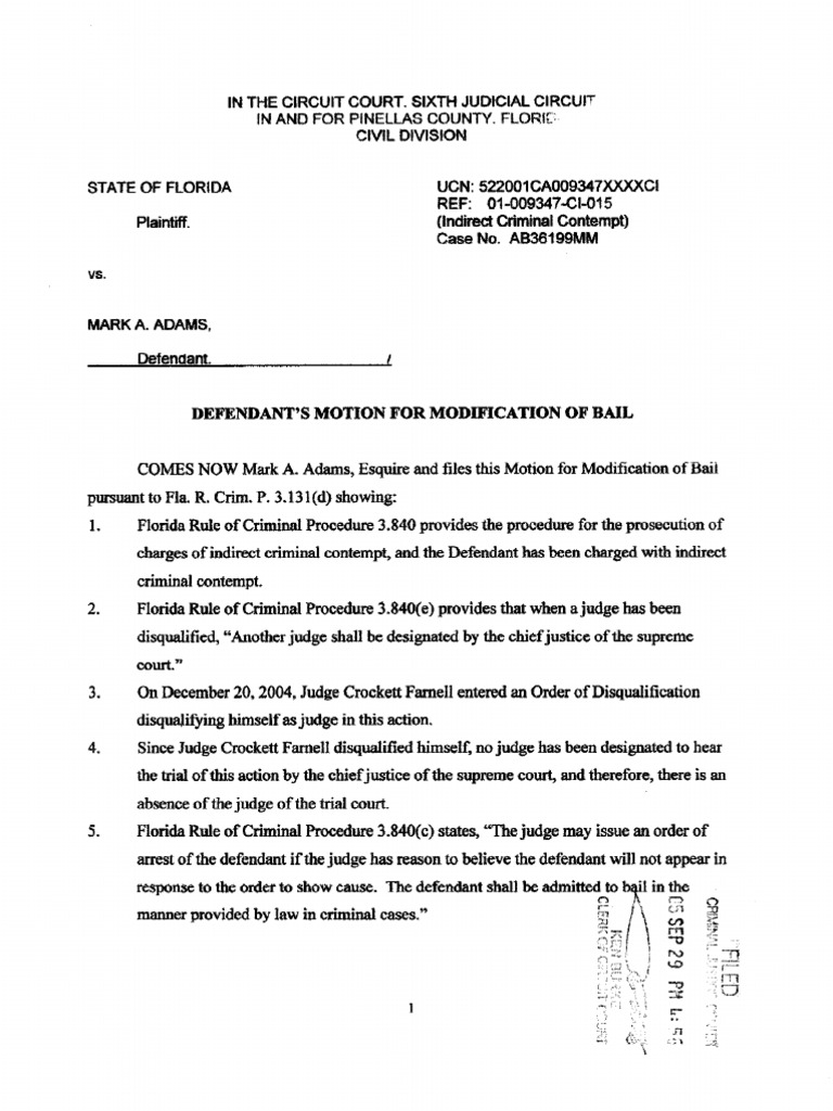 Motion for Modification of Bail | Contempt Of Court | Bail