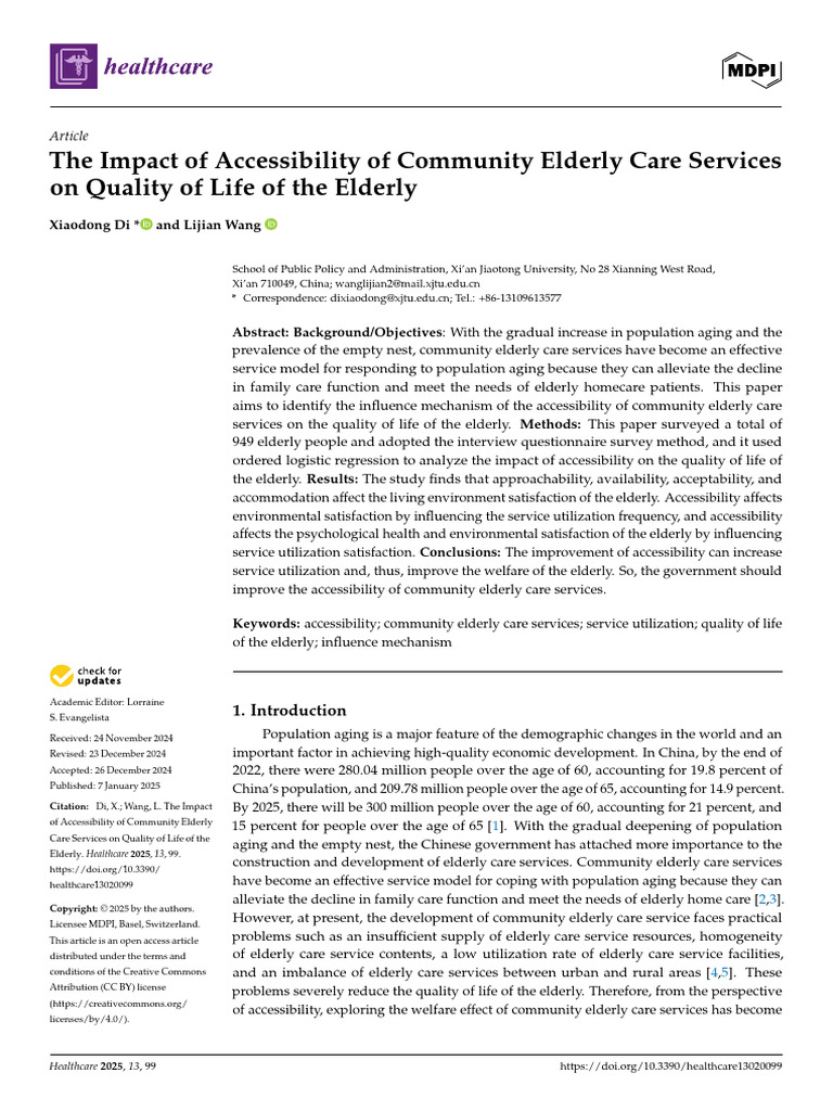The Impact of Accessibility of Community Elderly Care Services On ...