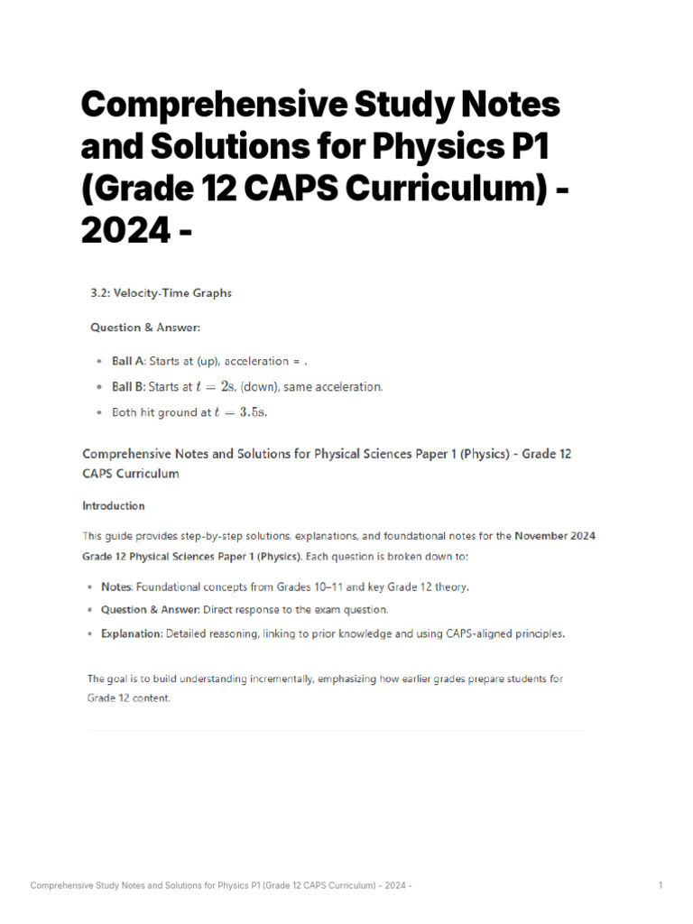 Grade 12 Physics Study Notes 2024 | PDF