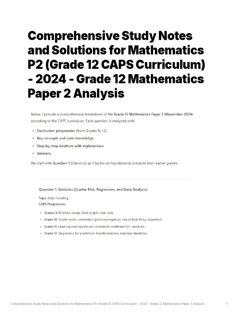 Grade 12 Mathematics P2 Study Notes | PDF | Mathematics | Science