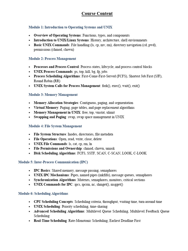 OS Algorithms Course Syllabus | PDF