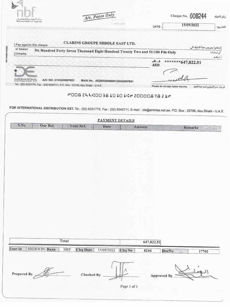 Cgme Cheque Deposit Details Sep 2022 | PDF