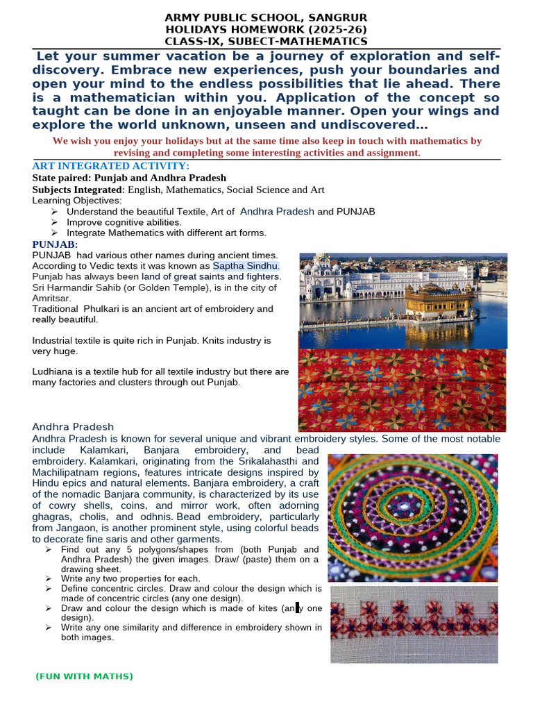 Ix Maths Hhw Summer 2025-26 | PDF | Punjab