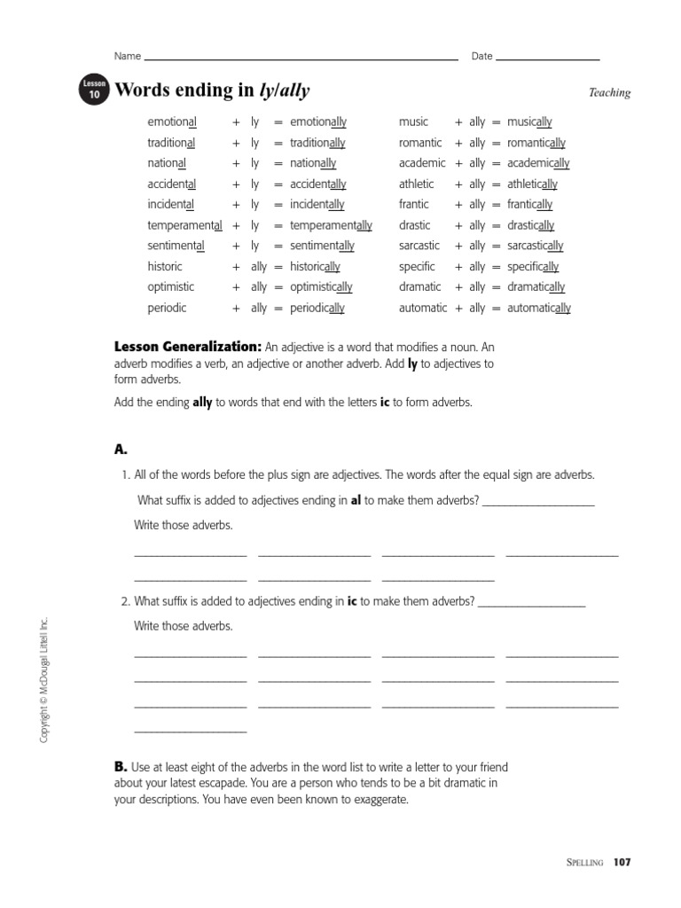 Adverbs and Adjectives: -ly and -ally | PDF | Adverb | Adjective