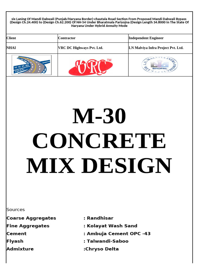 M-35 Concrete Mix Design for NH-54 | PDF | Concrete | Construction ...