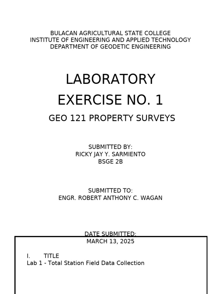 Laboratory Exercise 1 - Geo 121 | PDF | Surveying
