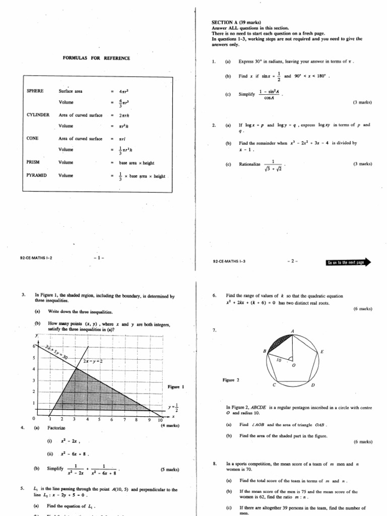 CE Maths 1992 Paper1 (E) | PDF