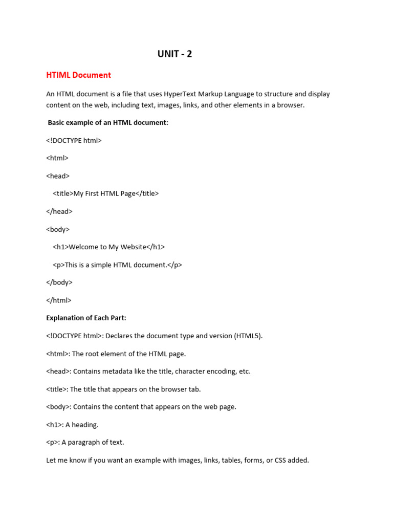 UNIT-2 Web | PDF | Html Element | Html
