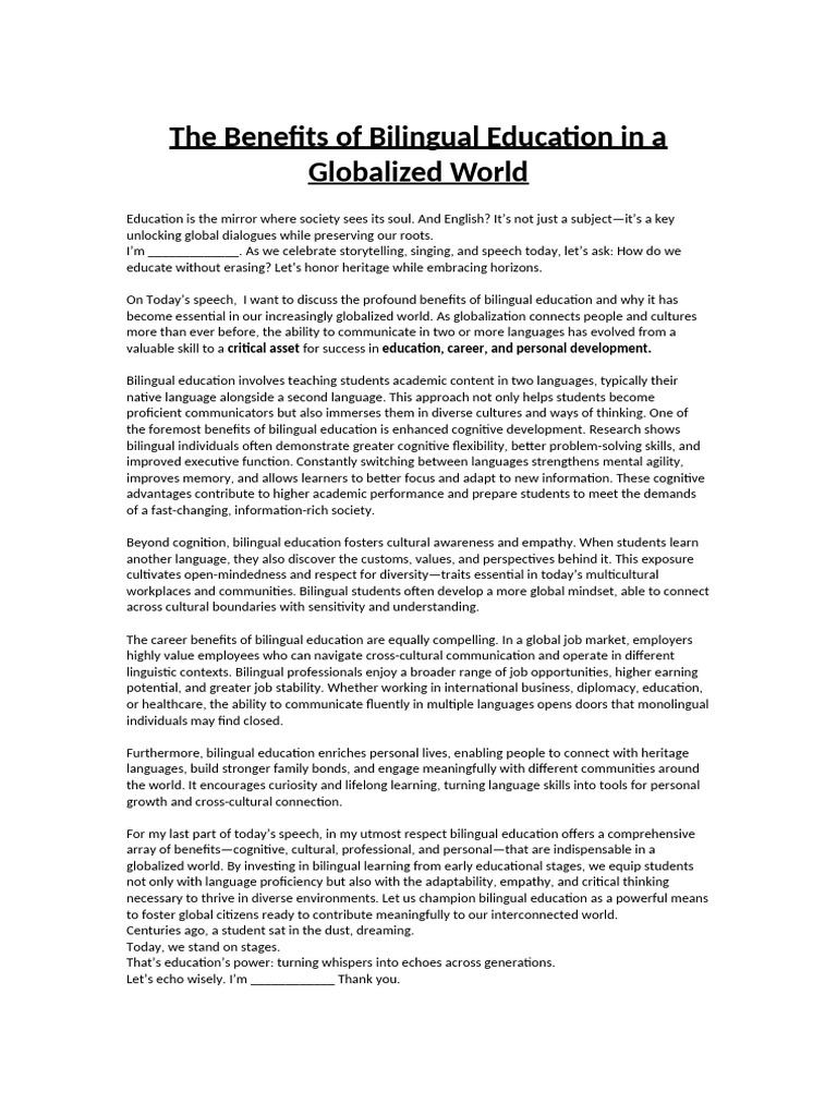 The Benefits of Bilingual Education in A Globalize | PDF ...