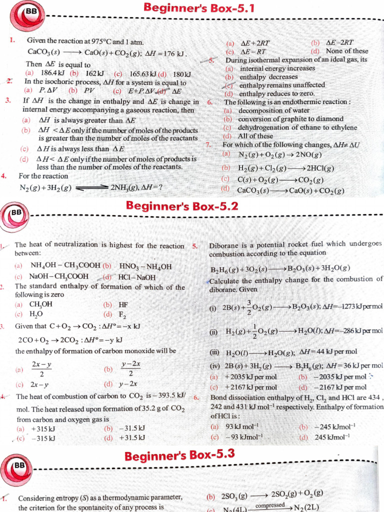 JEE Chemical Thermodynamics | PDF | Enthalpy | Heat