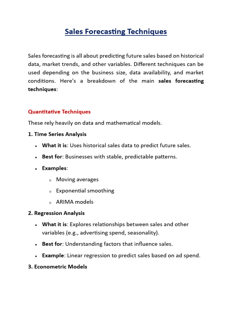 Main Sales Forecasting Techniques | PDF | Forecasting | Time Series