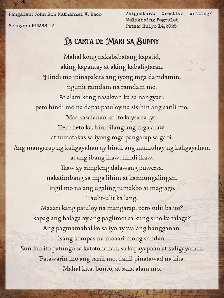 La Carta de Mari Sa Sunny | PDF