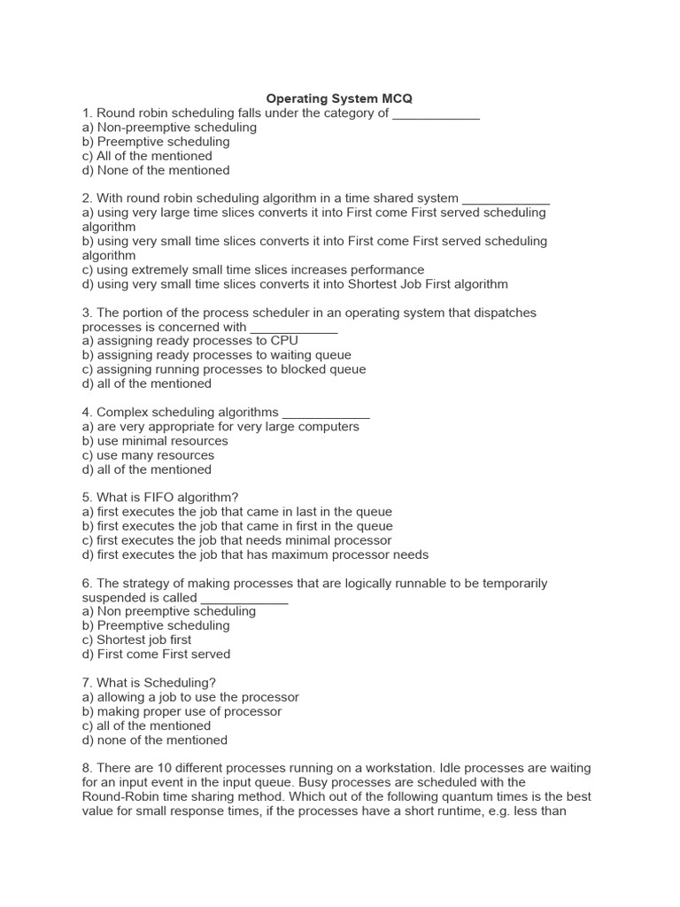 OS MCQ Sample With Answers | PDF | Scheduling (Computing) | Computer ...