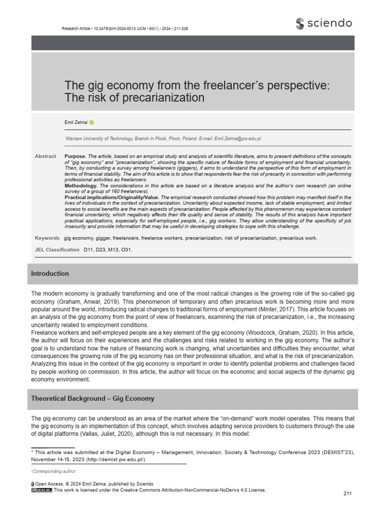 The Gig Economy From The Freelancer's Perspective The Risk of ...