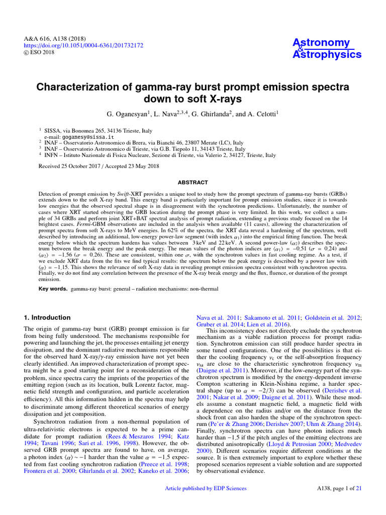 Gamma-Ray Burst Spectrum Analysis | PDF | Emission Spectrum | Physical ...