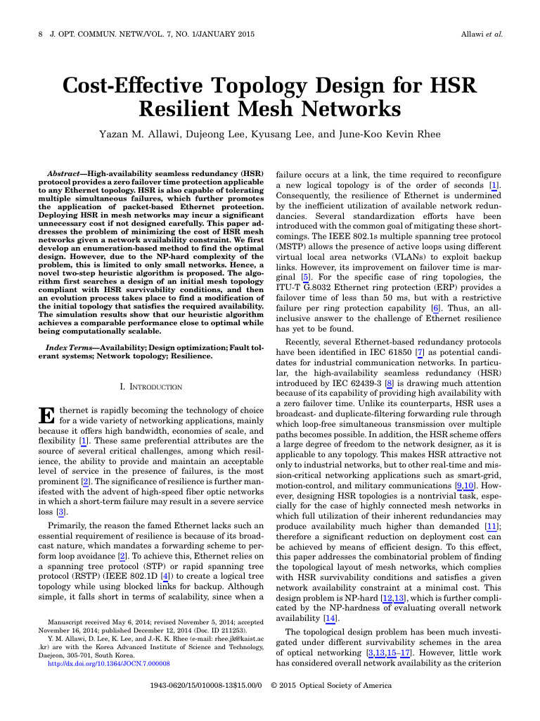 Cost-Effective Topology Design For HSR Resilient Mesh Networks | PDF ...
