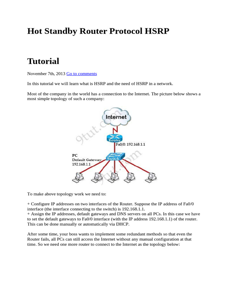Hot Standby Router Protocol HSRP Tutorial | PDF | Router (Computing ...