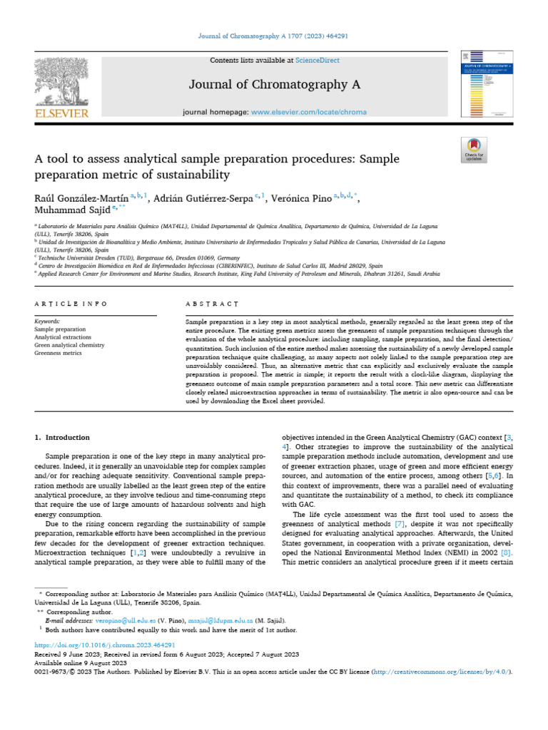 Sustainable Sample Preparation Metrics | PDF | Chemistry