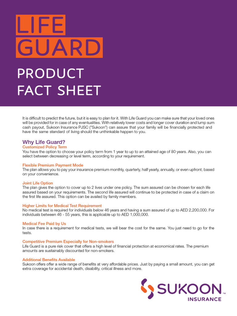 Product Information - Life Guard Fact Sheet | PDF | Insurance ...