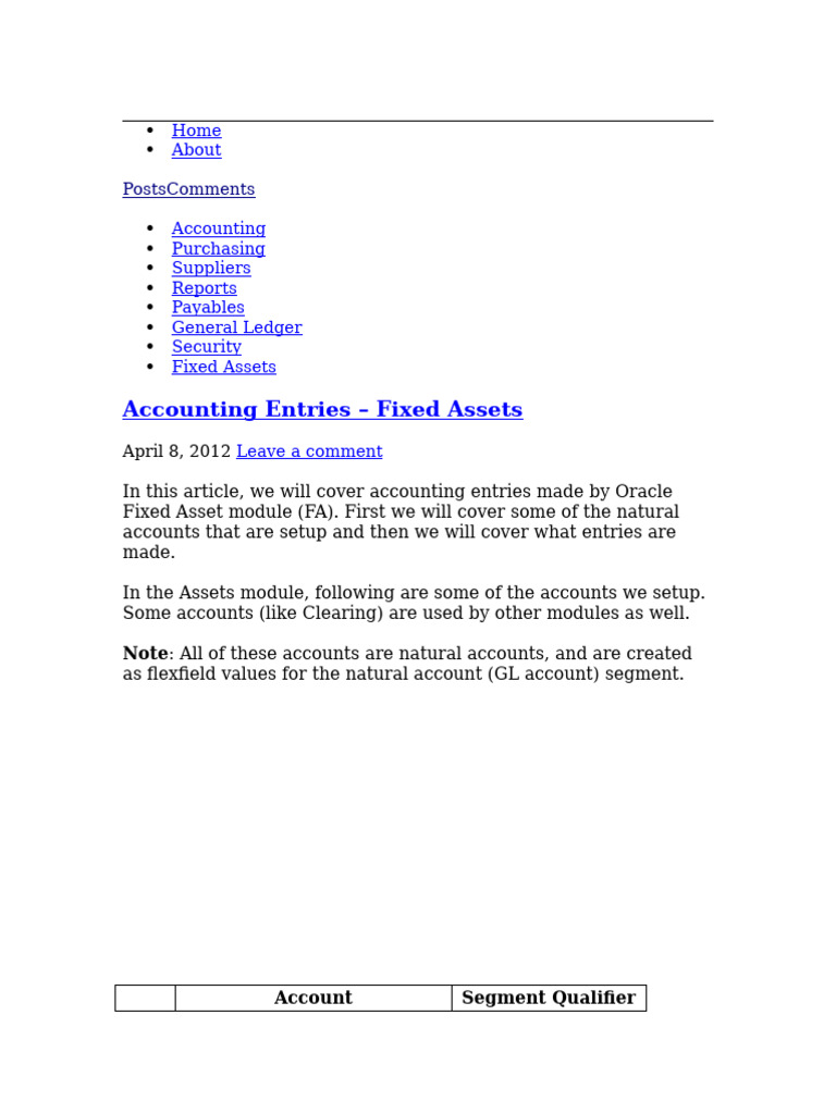 Accounting Entries for Fixed Assets | PDF | Debits And Credits ...