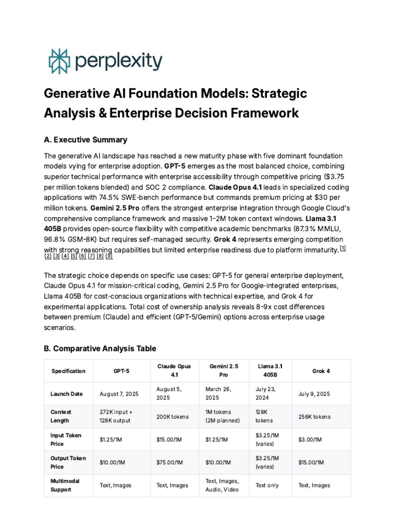 AI Model Comparison for Enterprises 2025 | PDF | Cloud Computing ...
