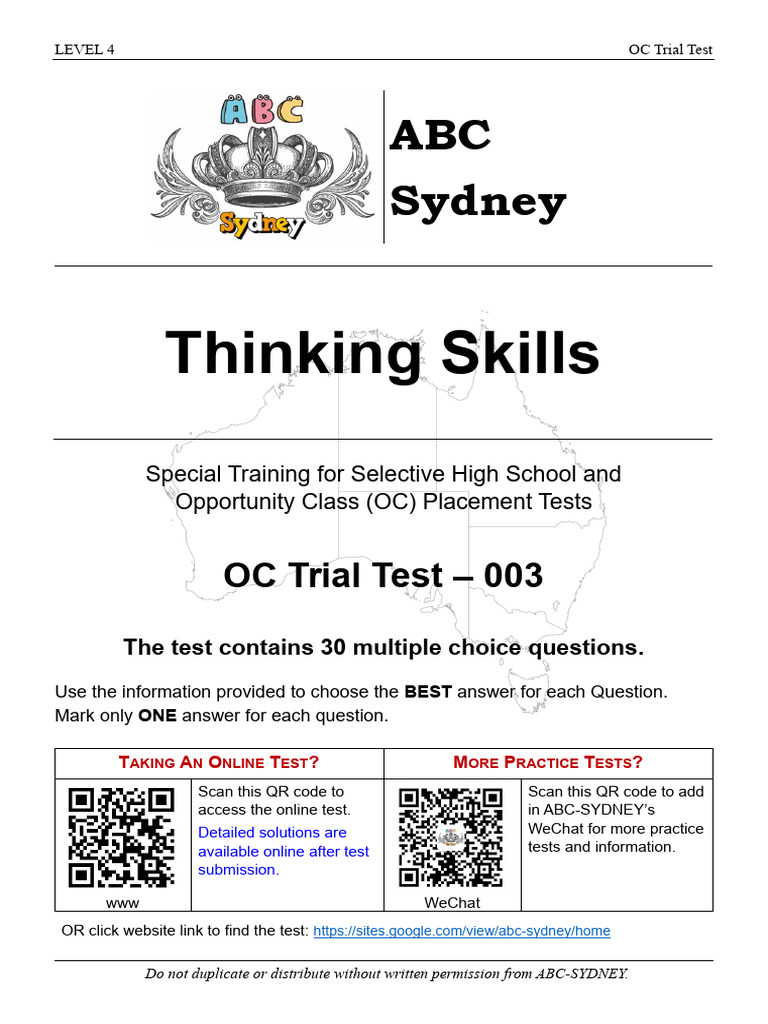 OC Trial Test for Selective School Placement | PDF