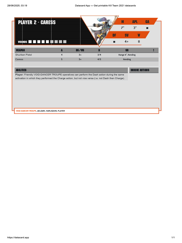 Datacard App - Get Printable Kill Team 2021 Datacards Player 2 Caress | PDF