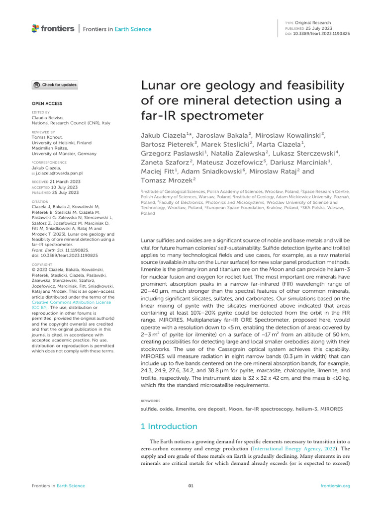 Ciążela, J., Et Al. (2023) - Lunar Ore Geology and Feasibility of Ore ...