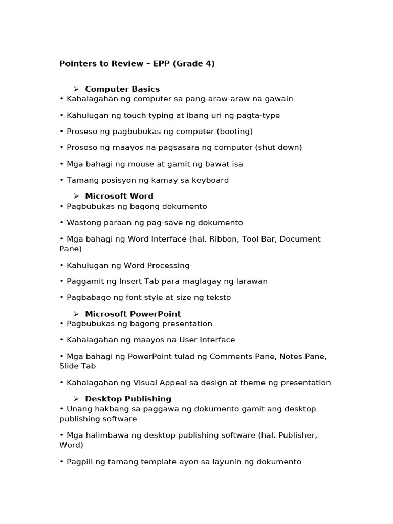 Pointers To Review (EPP Grade4) | PDF
