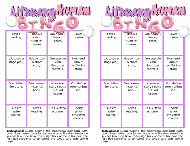 Literary Bingo Activity Guide | PDF