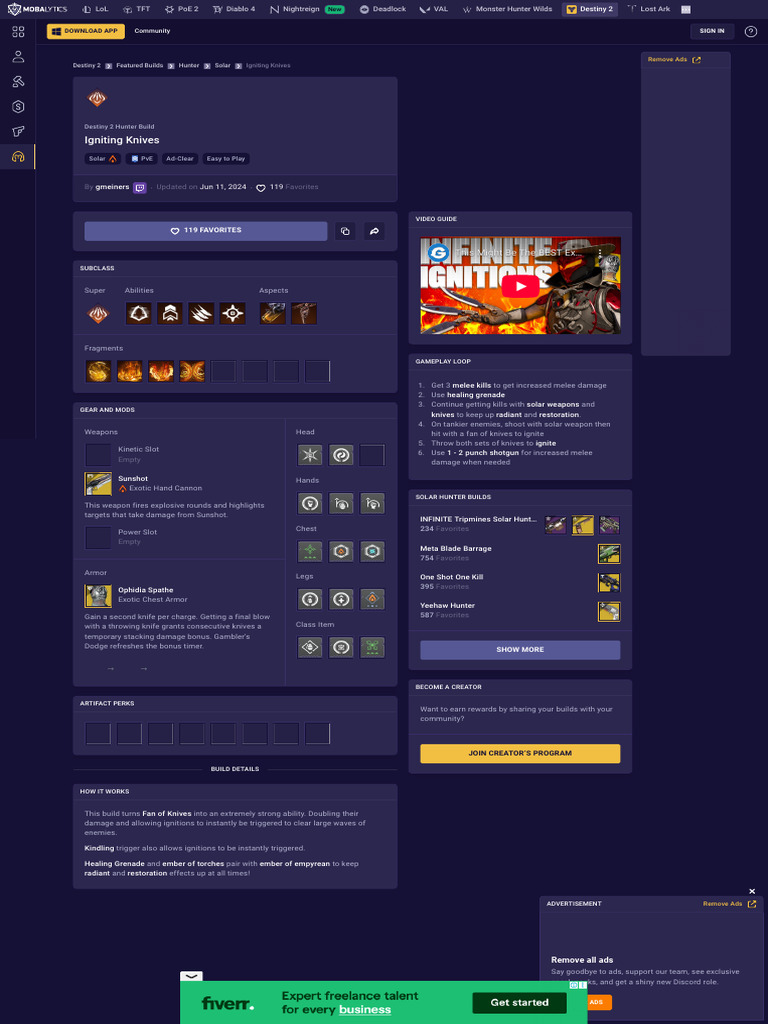 Igniting Knives - Destiny 2 Hunter Build for PvE - Mobalytics | PDF ...