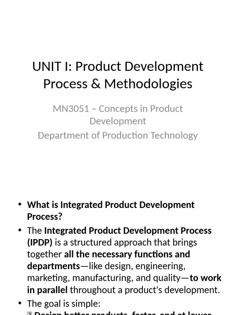 UNIT I Product Development Process Methodologies-1 | PDF | Simulation ...