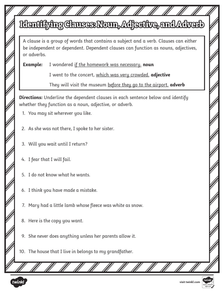 Identifying Clauses Noun, Adjective, And Adverb | PDF