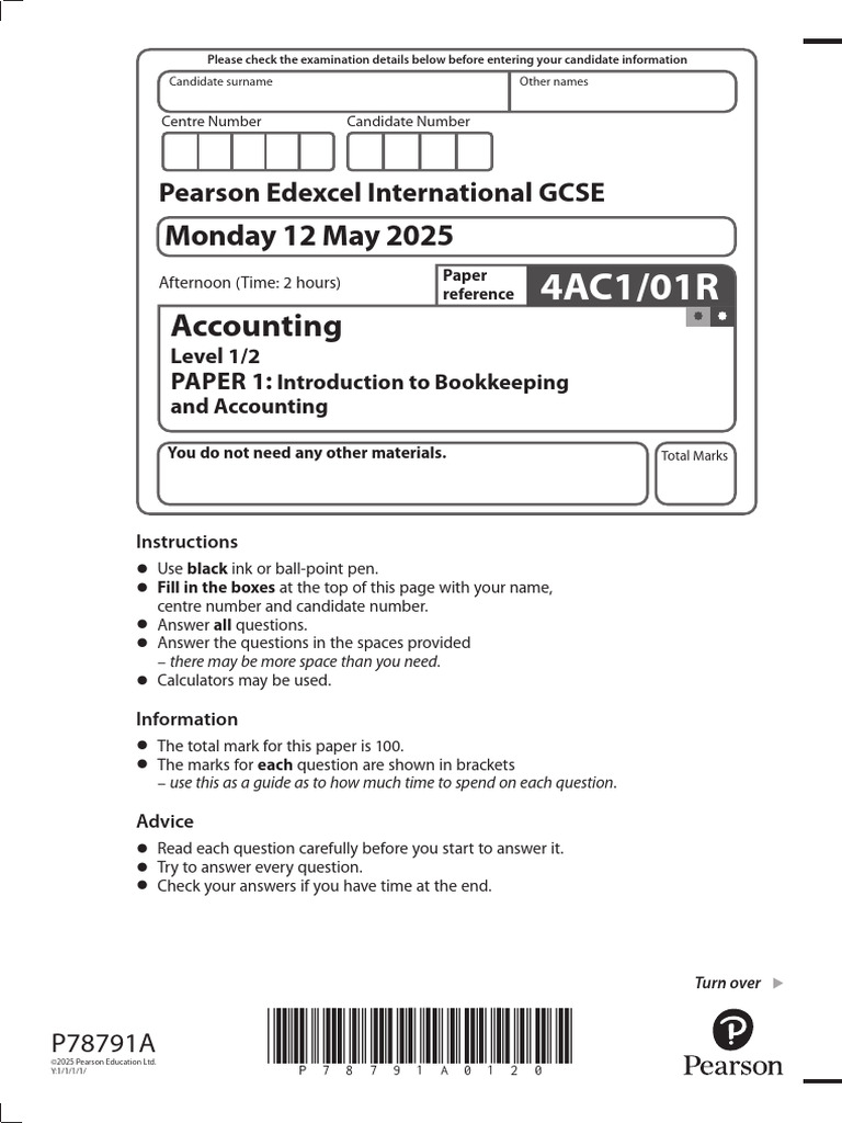 IGCSE Accounting Paper 1 2025 | PDF | Debits And Credits | Business