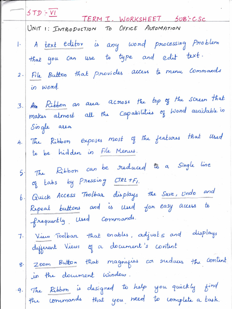 Std Vi Computer Science Worksheet Pdf