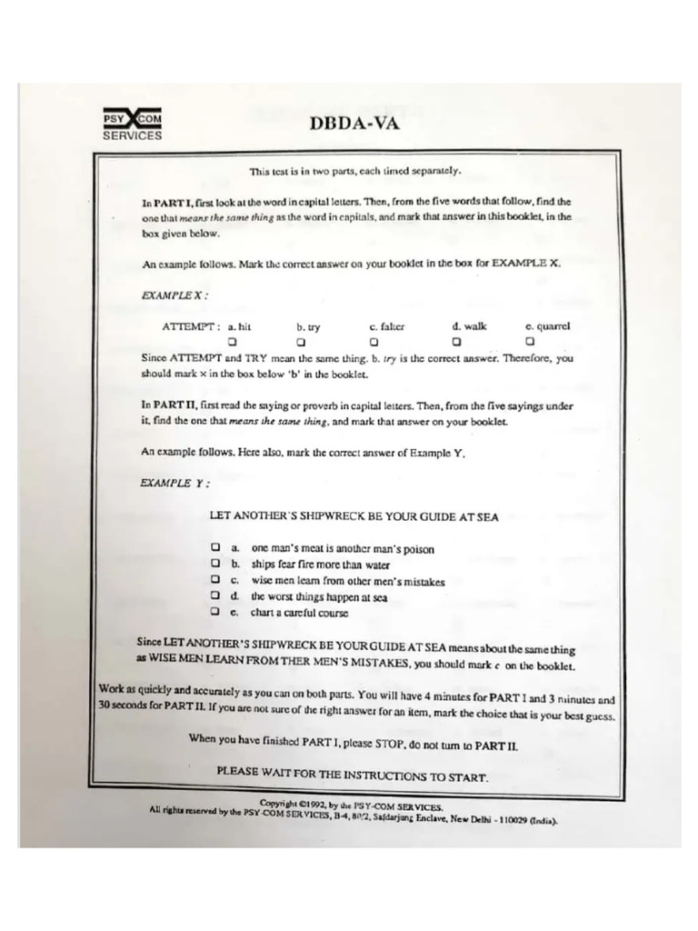 DBDA Questionnaire | PDF