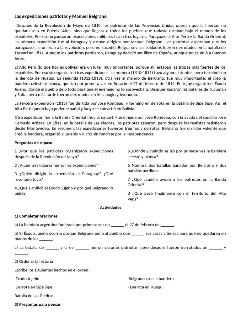 Las Expediciones Patriotas y Manuel Belgrano (Parami) | PDF ...