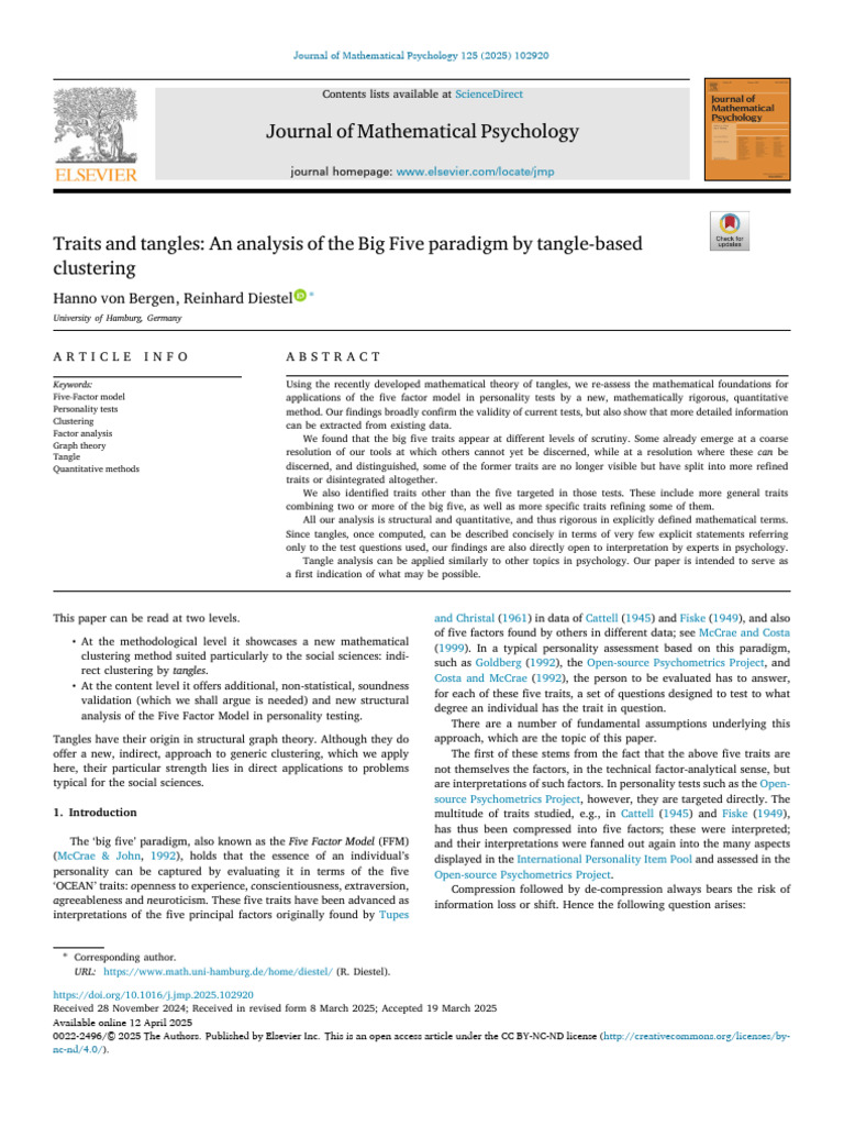 Traits and Tangles An Analysis of The Big Five Pa - 2025 - Journal of ...