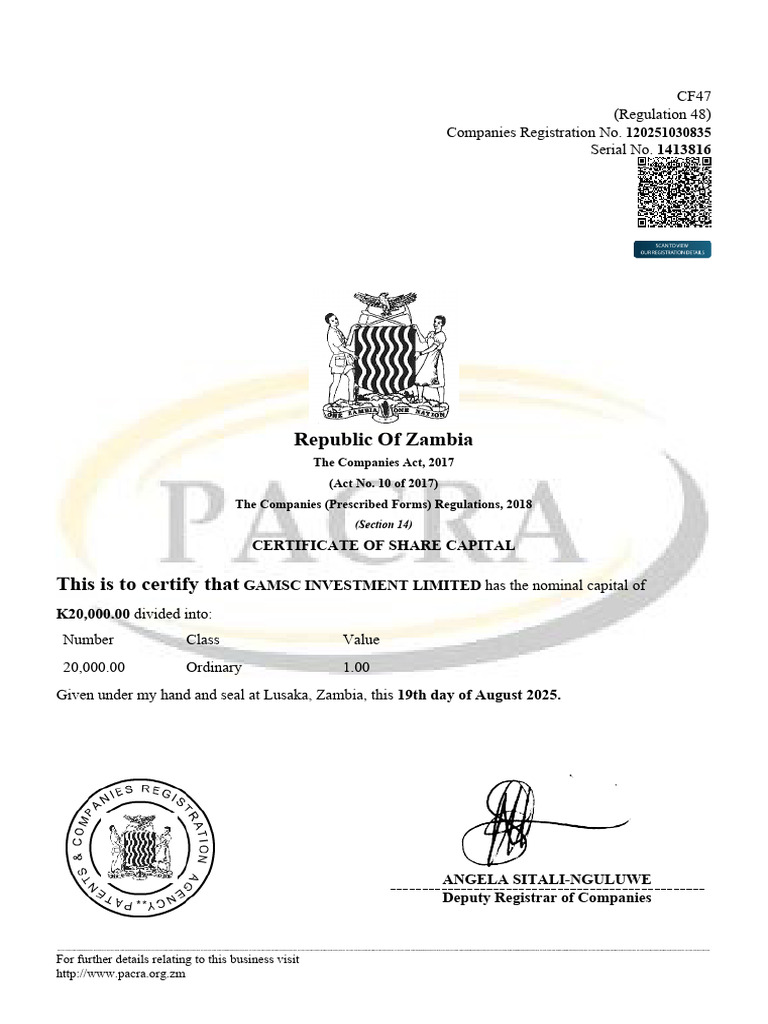 Certificate of Share Capital | PDF