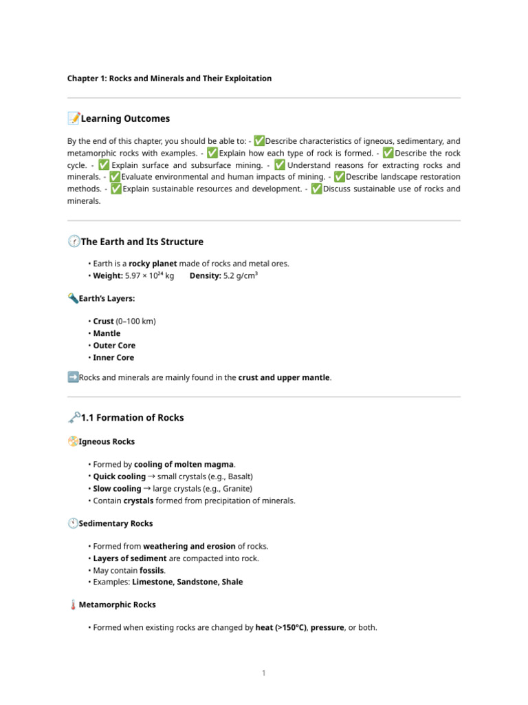 Rocks and Minerals: Formation and Mining | PDF | Rock (Geology) | Mining