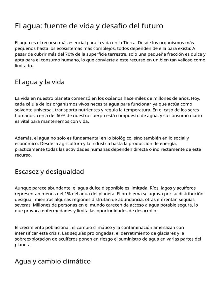 Agua: Vida, Desafíos y Soluciones | PDF | Agua | Agricultura