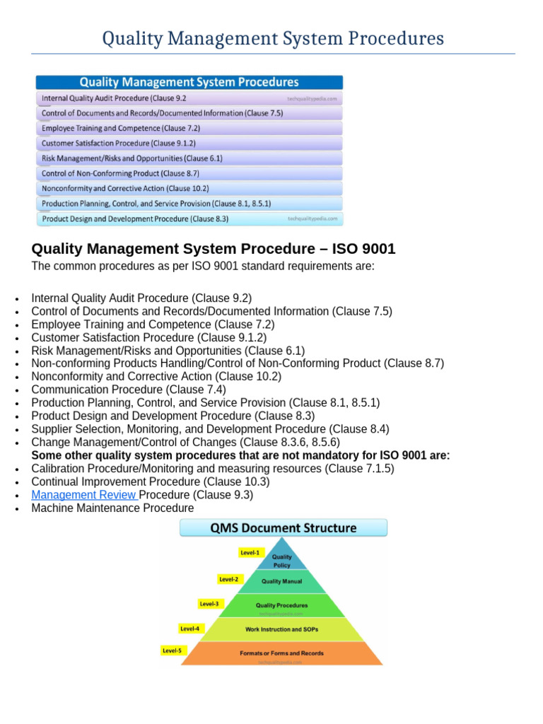 Quality System Procedures Overview | PDF | Quality Management | Quality ...