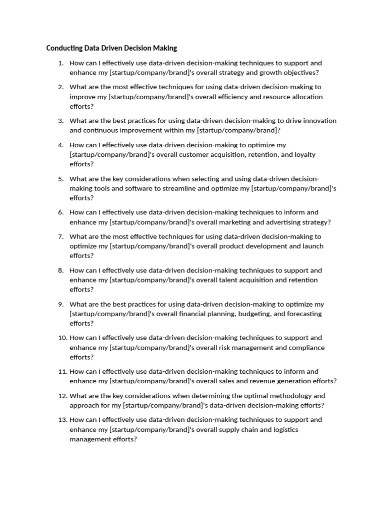 50 Conducting Data Driven Decision Making Prompts Template | PDF ...