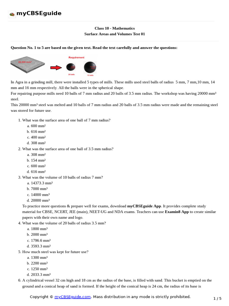 10 Math Surfaceareaandvolume Tp01 | PDF | Sphere | Volume